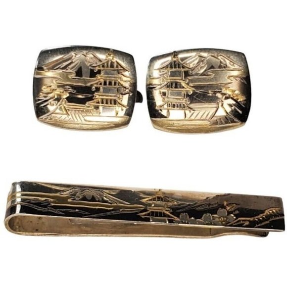 Unbranded | Accessories | Vtg Sterling Silver Gold Cufflinks Tie Clasp ...